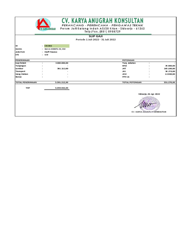 Contoh Slip Gaji Excel | PDF