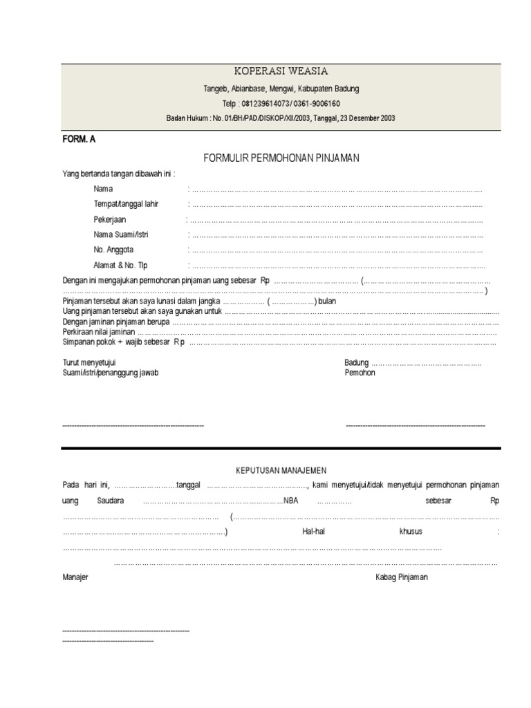 Formulir Pengajuan Pinjaman | PDF