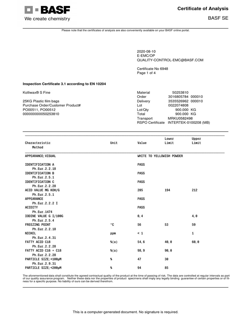 BASF Kolliwax S Fine 0022074808 | PDF | Chemistry | Physical Sciences