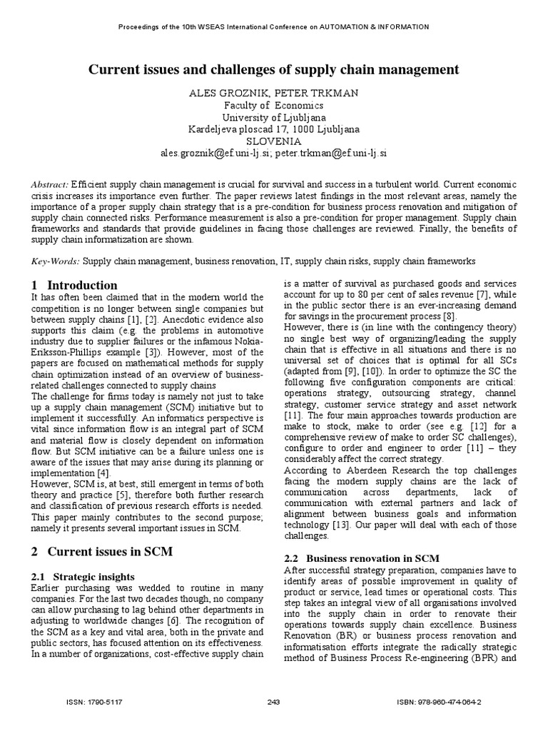 Current Issues and Challenges of Supply Chain Management | PDF | Supply Chain Management ...
