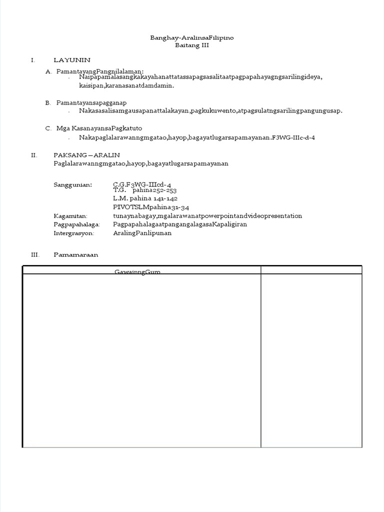 PDF Cot Detailed Lesson Plan in Filipino III | PDF