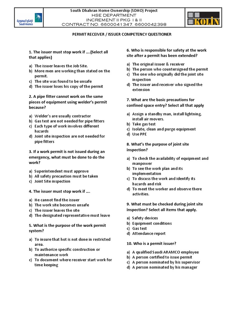 Permit Receiver - Issuer Competency Exam | PDF | Safety