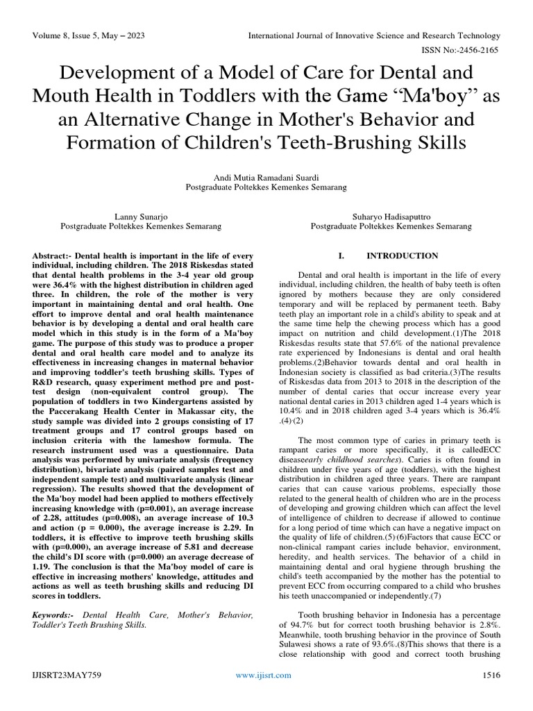 Development of A Model of Care For Dental and Mouth Health in Toddlers With The Game "Ma'Boy" As ...