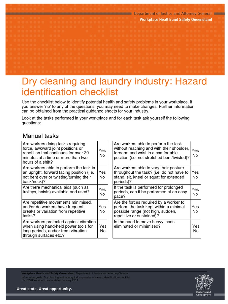 Hazard Identification Checklist Drycleaning | PDF | Boiler | Hazards
