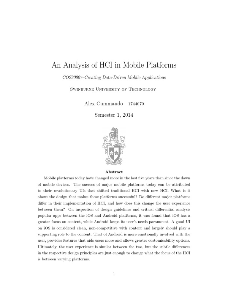 Analysis of Mobile HCI | Download Free PDF | Ios | Mobile App