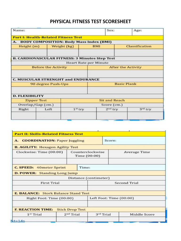 Physical Fitness Test Scoresheet | PDF
