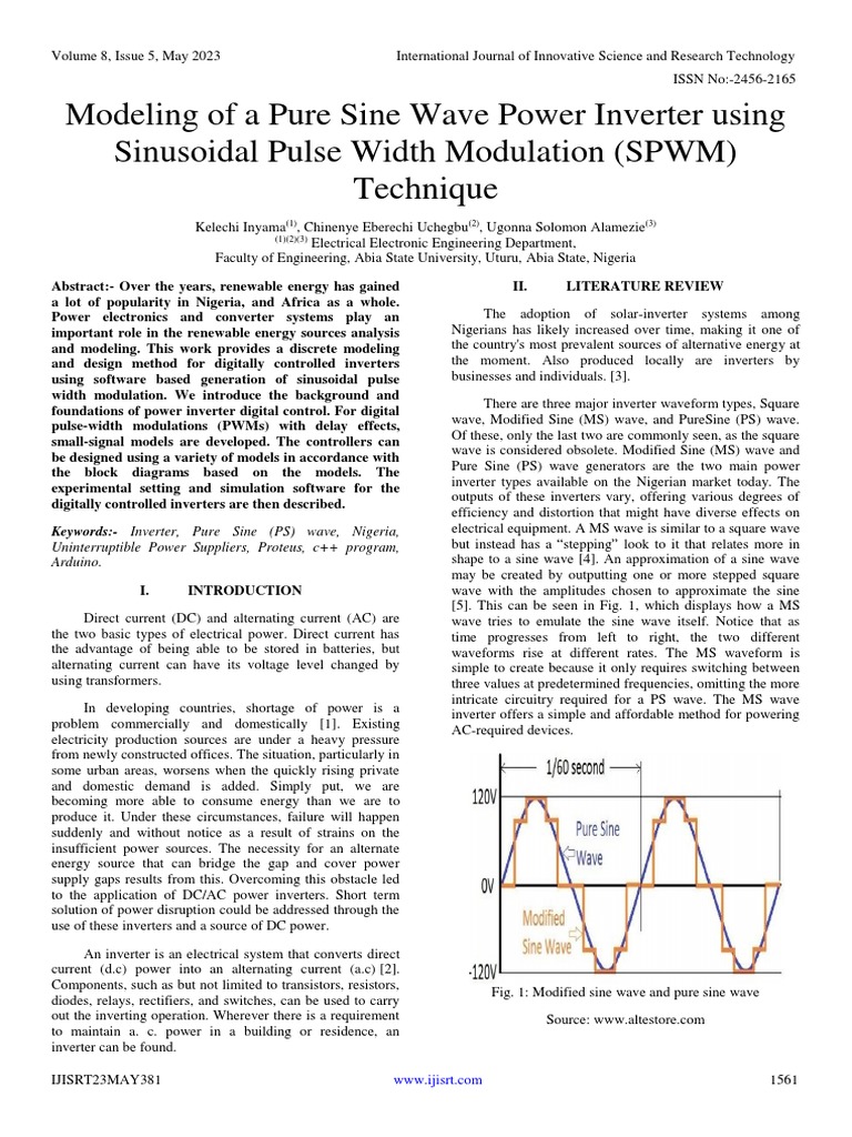 Modeling of A Pure Sine Wave Power Inverter Using Sinusoidal Pulse ...