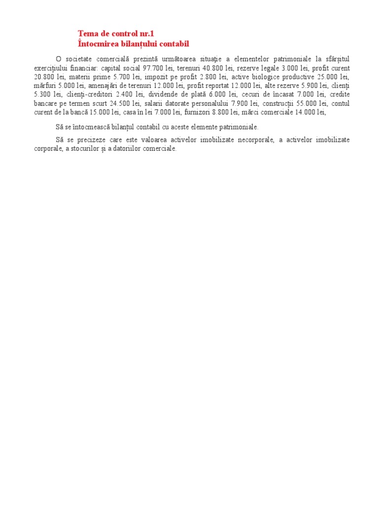 Tema de Control NR 1 Bilant | PDF
