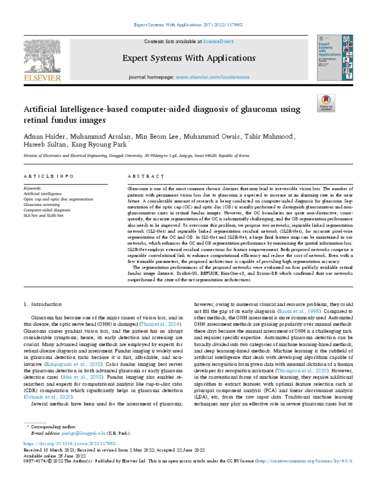 Artificial Intelligence-Based Computer-Aided Diagnosis of Glaucoma Using Retinal Fundus Images | PDF