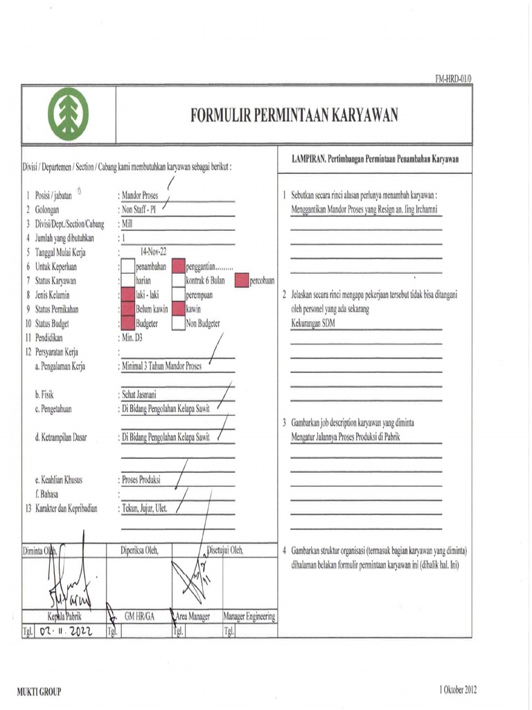 PTK - Mandor Proses | PDF