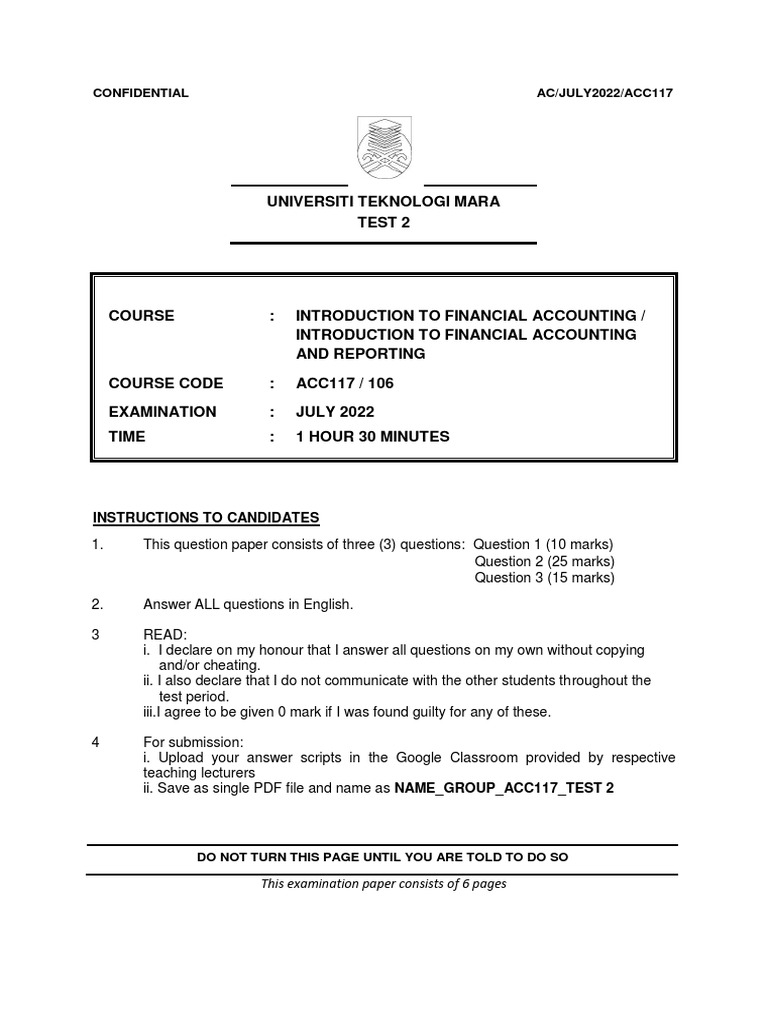 Test 2 Acc117 Q Sem Mar 2022 Am1103b | PDF | Debits And Credits | Expense