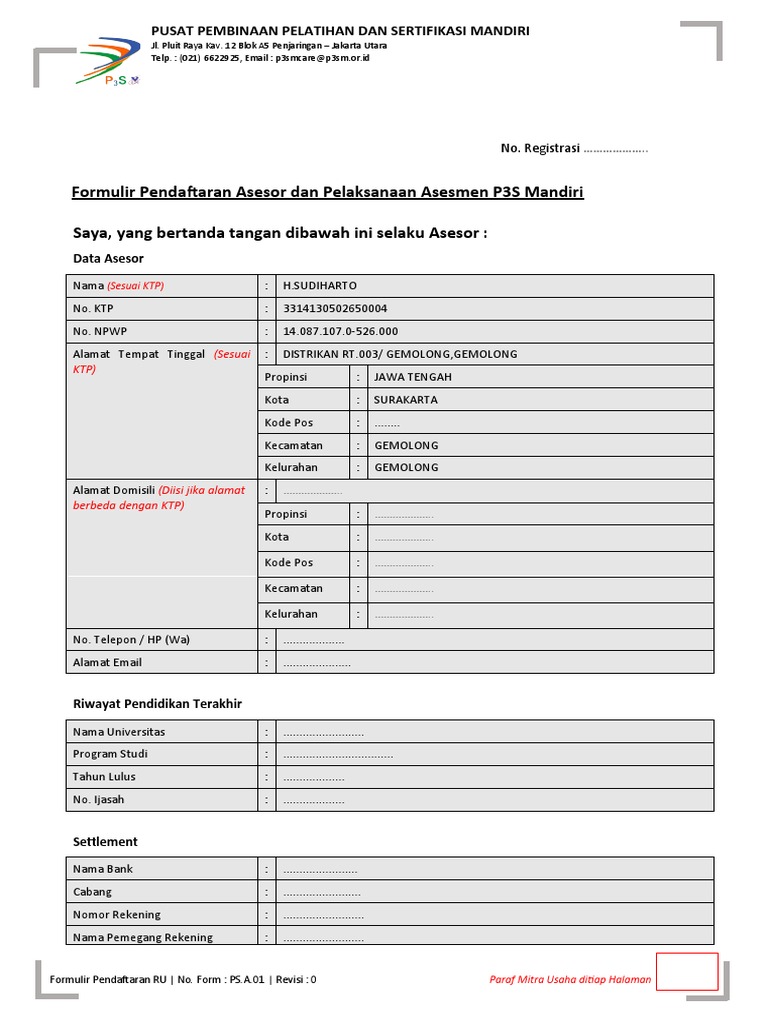 Form-Asesor EDIT | PDF | Karier & Perkembangan | Pengelolaan Keuangan & Uang