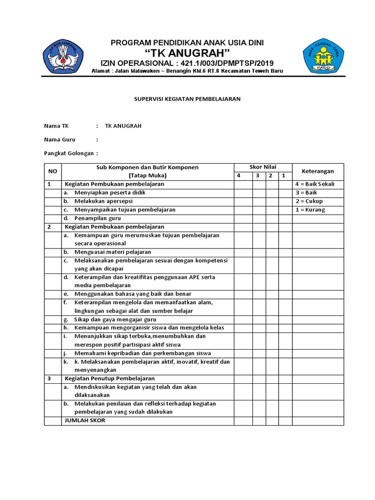Contoh SUPERVISI KEGIATAN PEMBELAJARAN | PDF