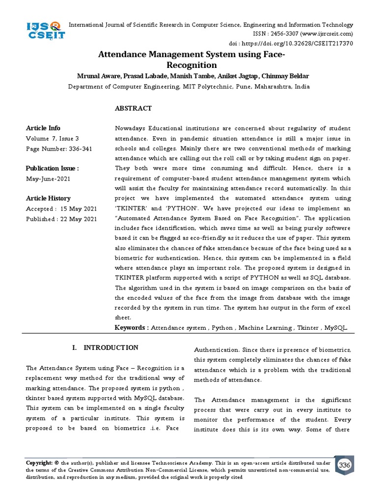 Attendance Management System Using Face-Recognitio | PDF | Biometrics | Deep Learning