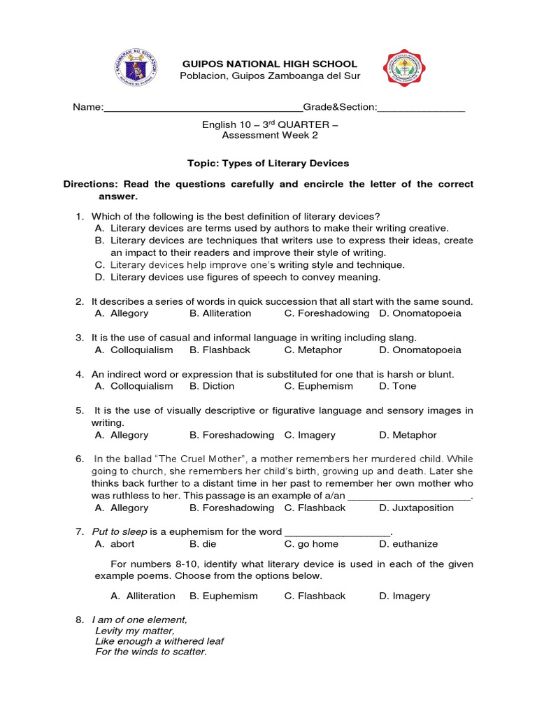 MODULE 2 - SUMMATIVE Test | PDF | Poetry | General Fiction