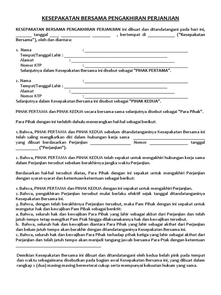 Contoh - Pemutusan Perjanjian Kerjasama | PDF