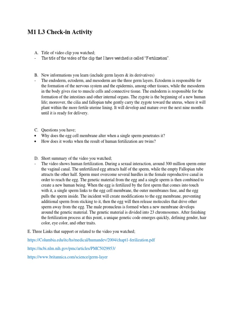 Histology Lecture - M1 L3 Check-In Activity | PDF | Fertilisation | Sperm