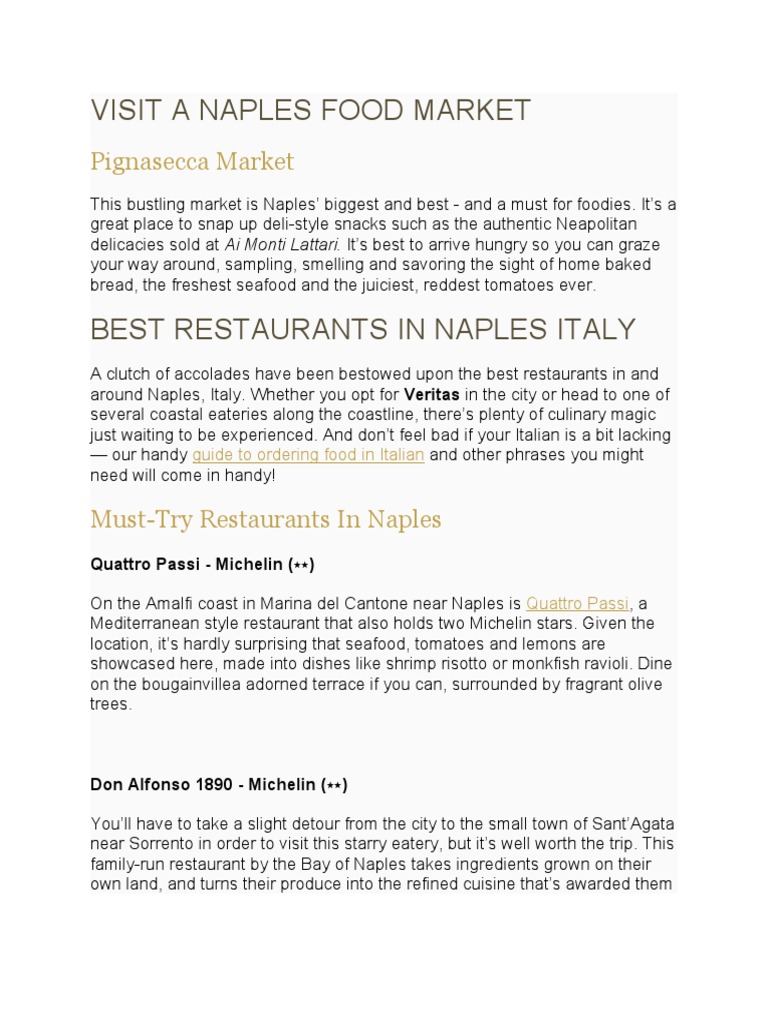 Food in Naples | PDF | Restaurants | Naples