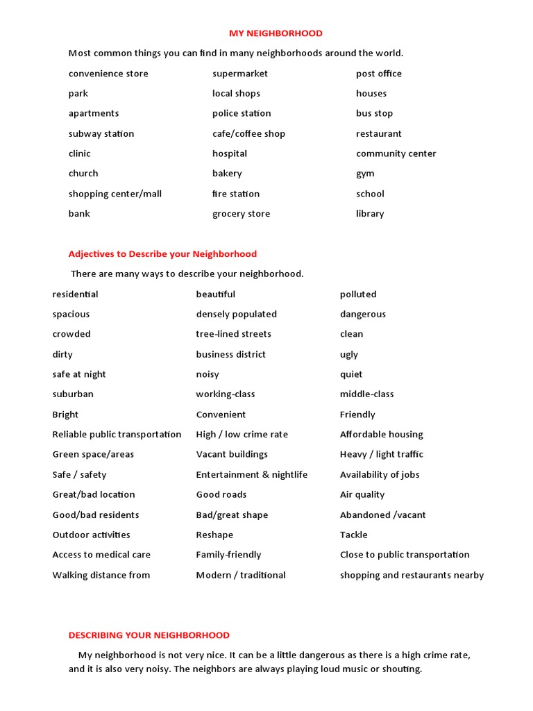 Vocabulary - My Neighborhood | PDF