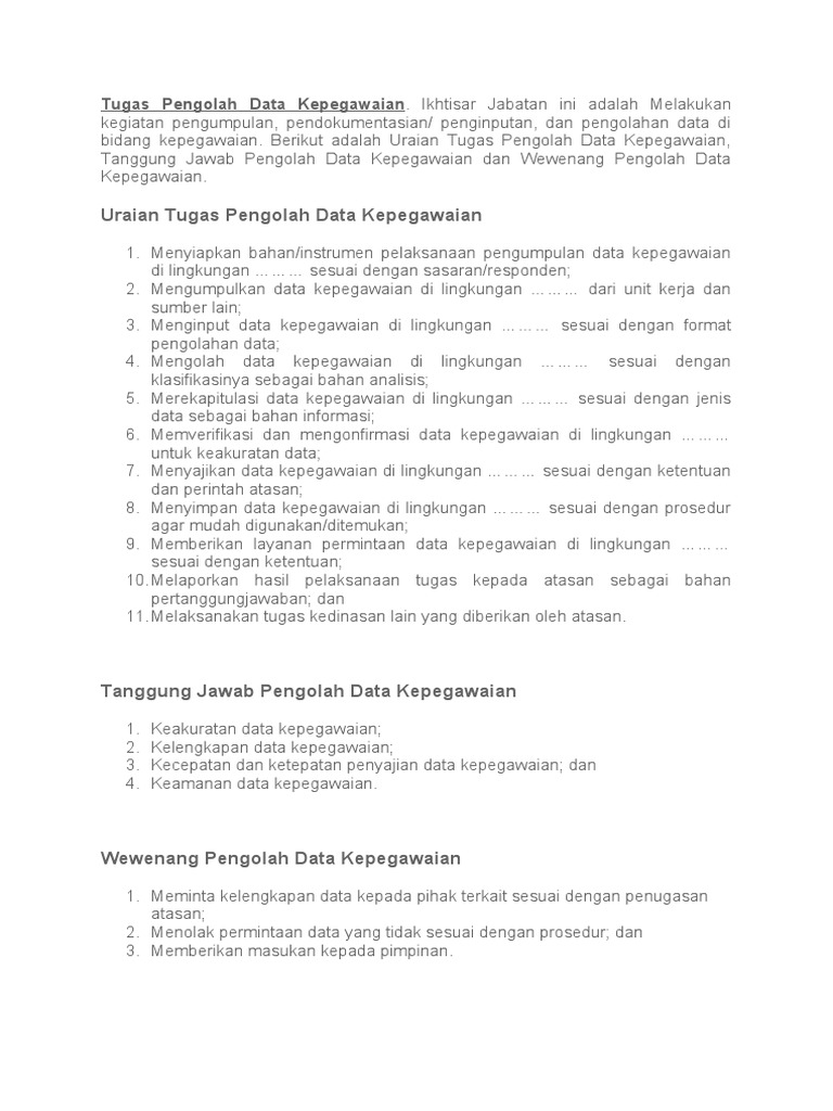 Tugas dan Wewenang Pengolah Data Kepegawaian | PDF