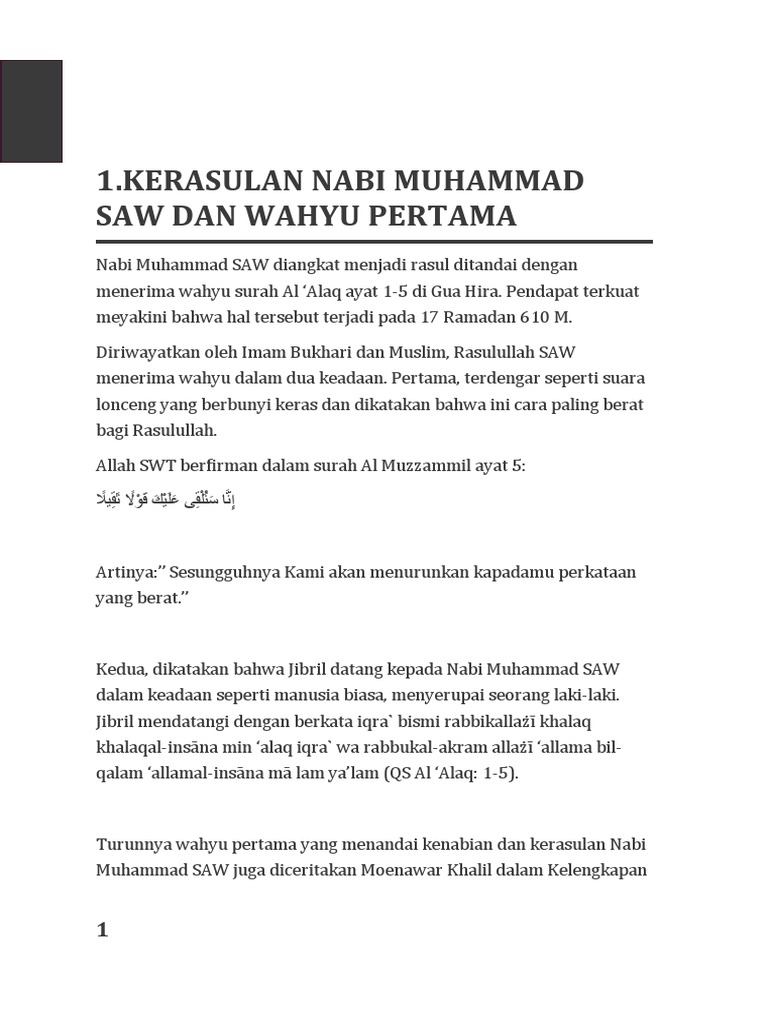 1.kerasulan Nabi Muhammad Saw Dan Wahyu Pertama | PDF