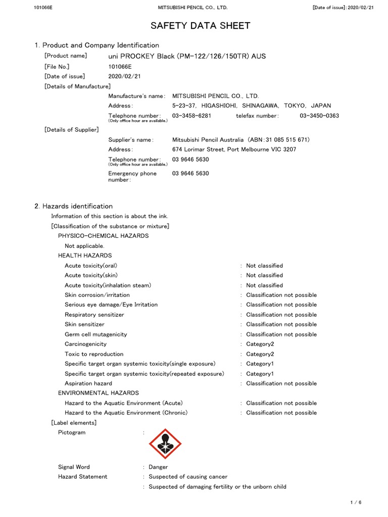 Uni Prockey Permanent Marker SDS | PDF