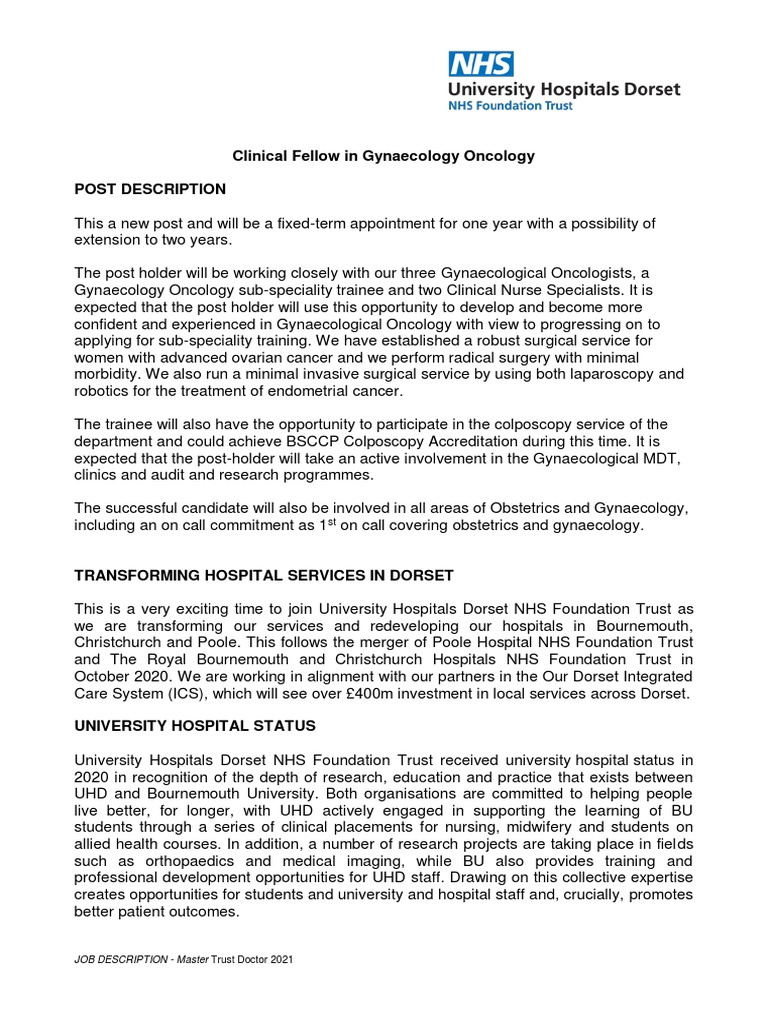 153-M3216 - Gynaecology Oncology Clinical Fellow - Job Description ...
