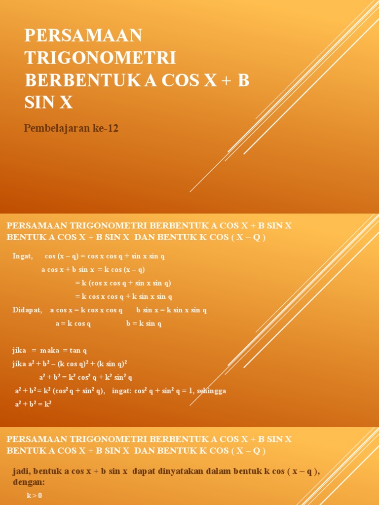 Persamaan Trigonometri Berbentuk A Cos X + B Sin X: Pembelajaran Ke-12 ...
