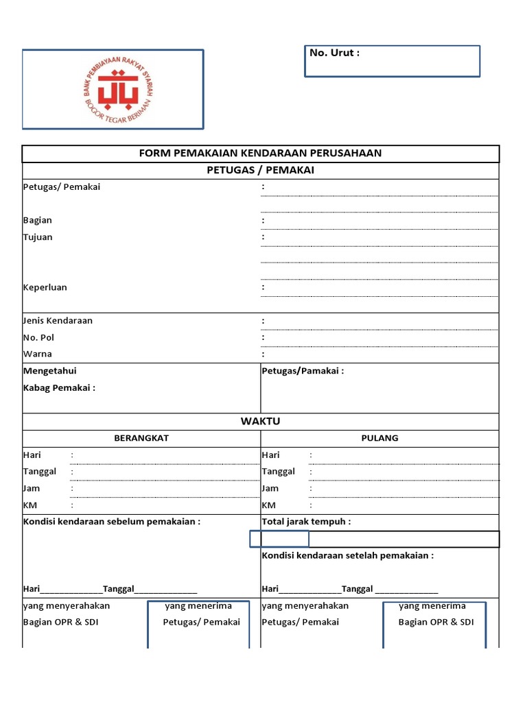 055-Form Pemakaian Kendaraan Perusahaan | PDF