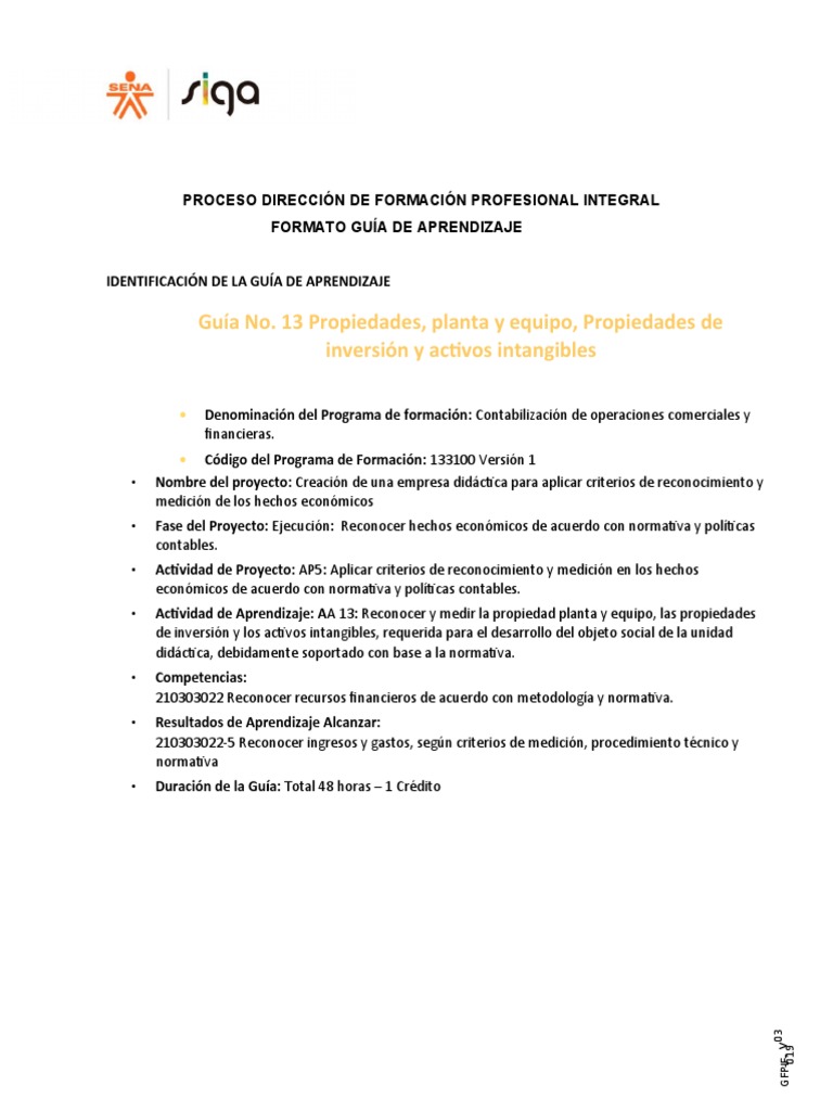 Guía No. 13 Propiedad Planta y Equipo, Propiedades de Inversión ...