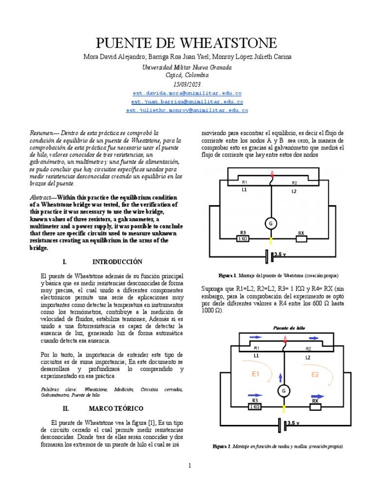 Puente de Wheatstone | PDF | Circuitos electricos | Ingenieria Eléctrica