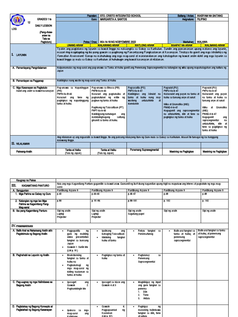 DLL - FILIPINO 9 - Tanaga at Haiku | PDF