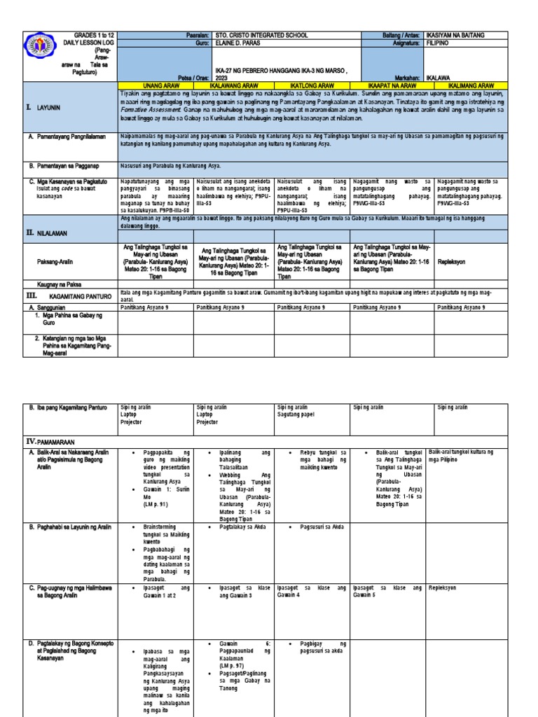 DLL - Filipino 9 - Parabula | PDF