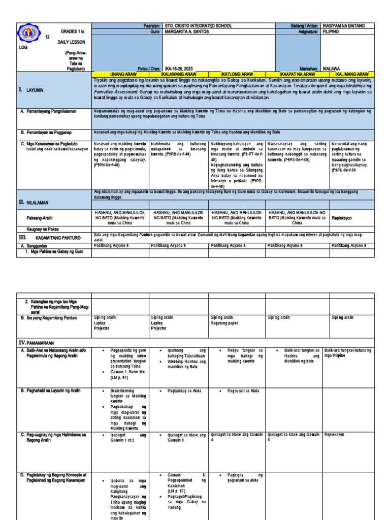 DLL - Filipino 9 - Hashnu | PDF