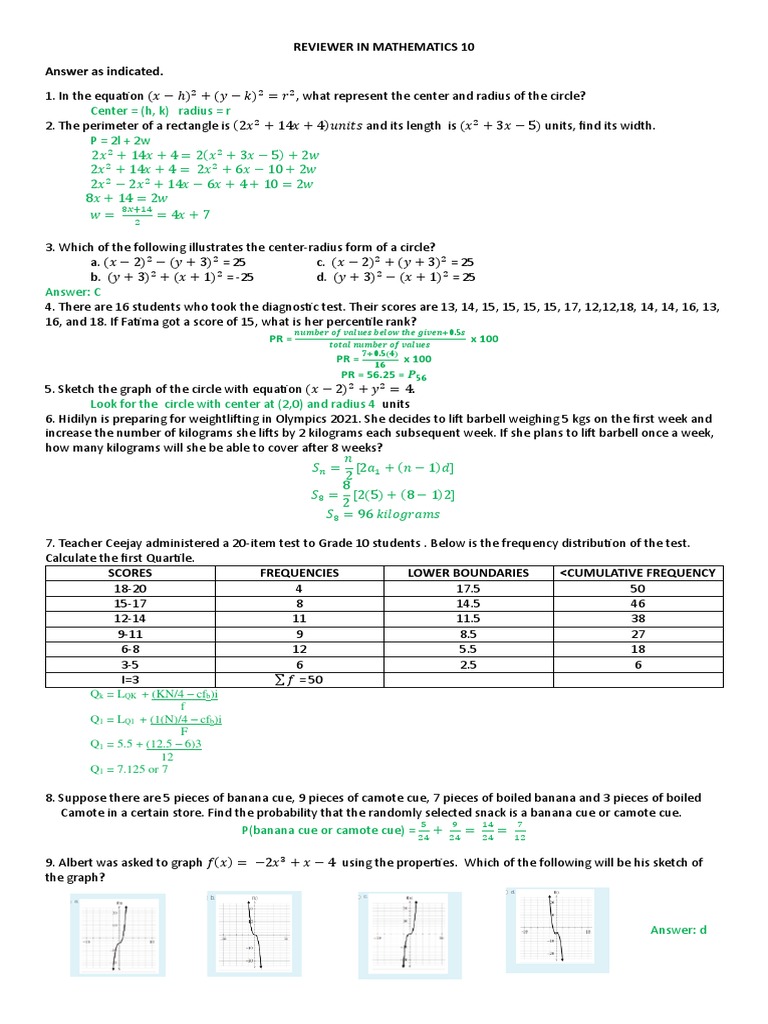 Reviewer in Mathematics 10 | PDF | Circle | Triangle