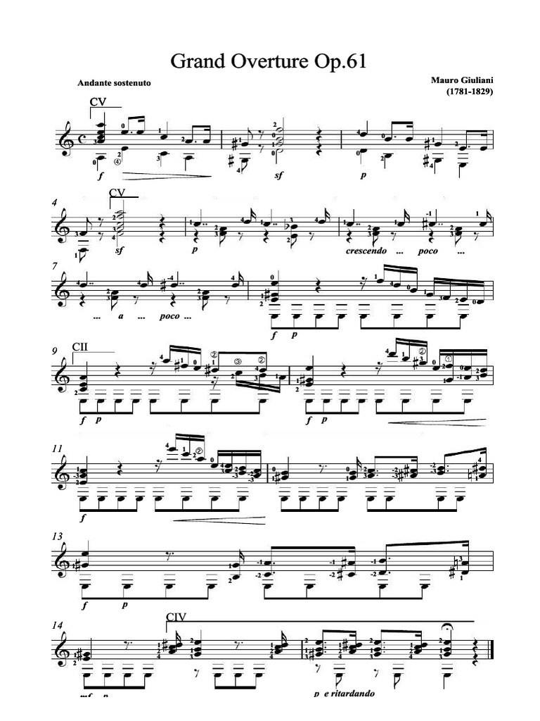 Mauro Giuliani Grand Overture Op 61 | PDF | Classical Guitar