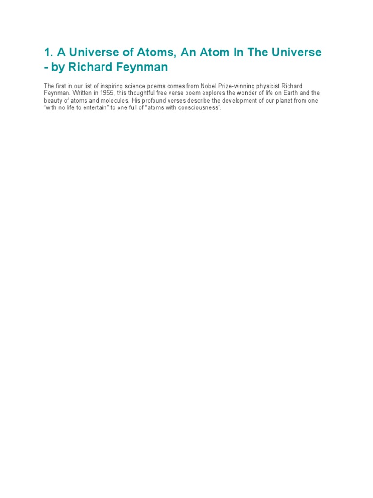 Feynman's Poem on Atoms and Existence | PDF | Young Adult