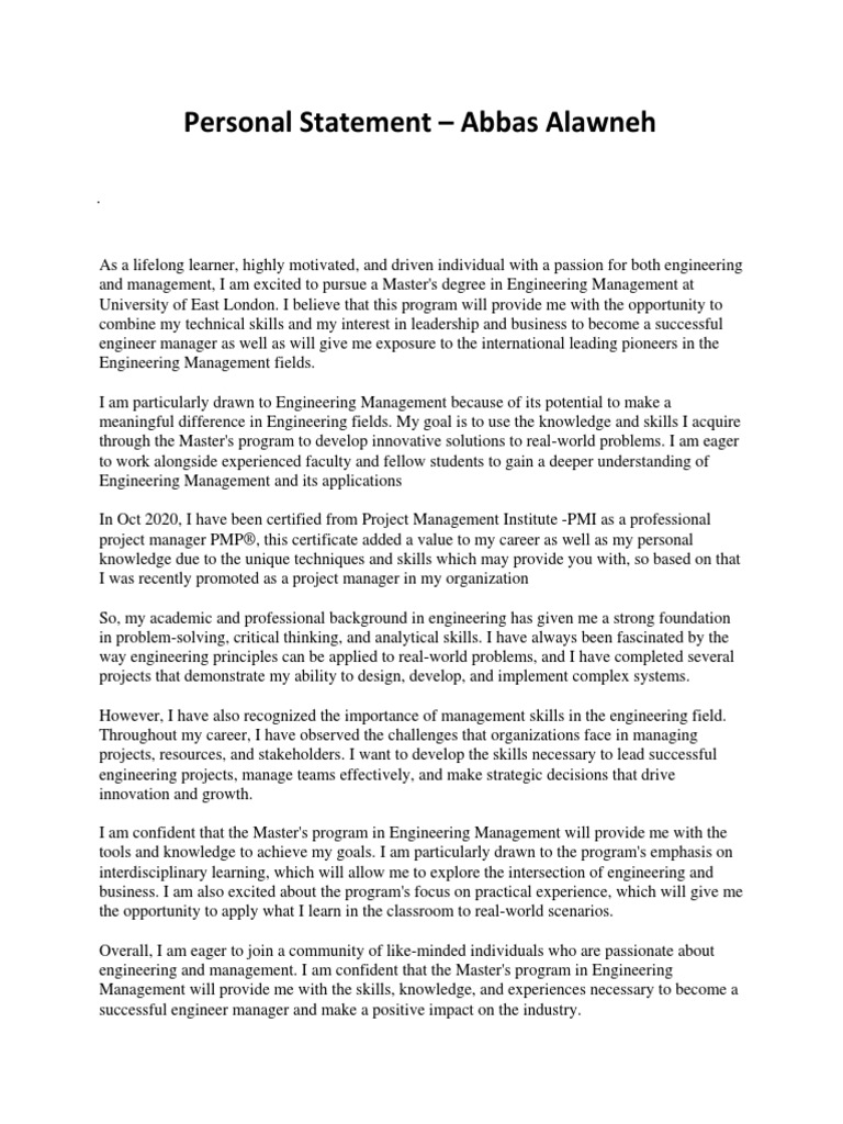 Personal Statement | PDF | Engineering | Learning
