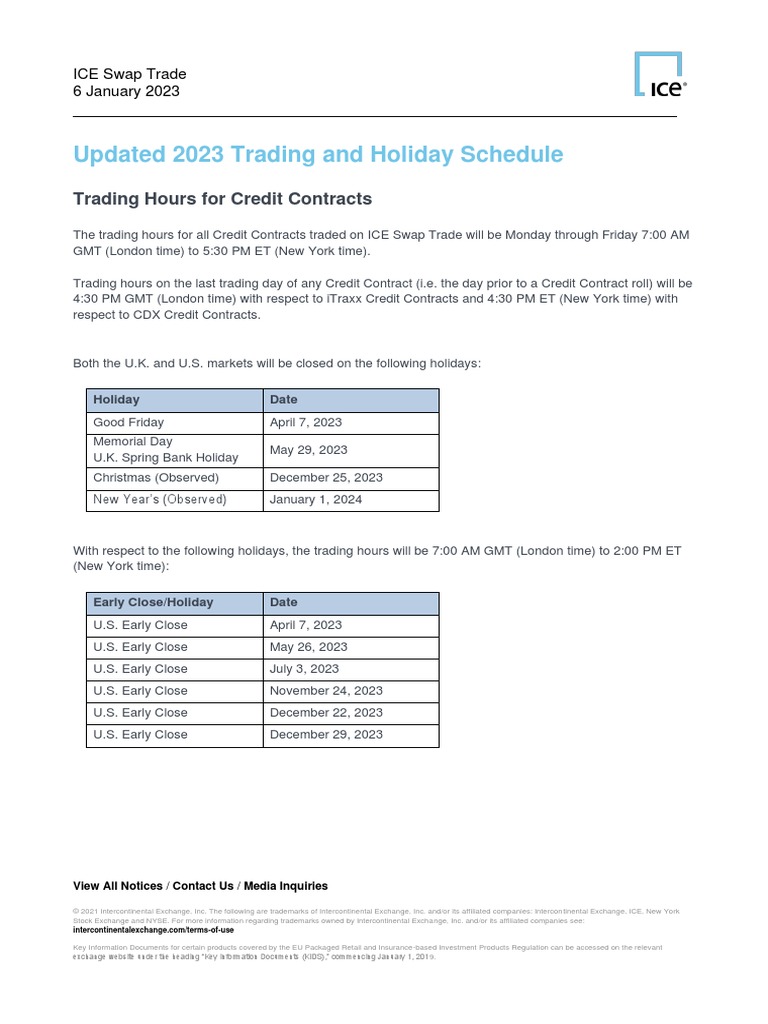 ICE Swap Trade 2023 Trading Schedule | PDF | New York Stock Exchange ...
