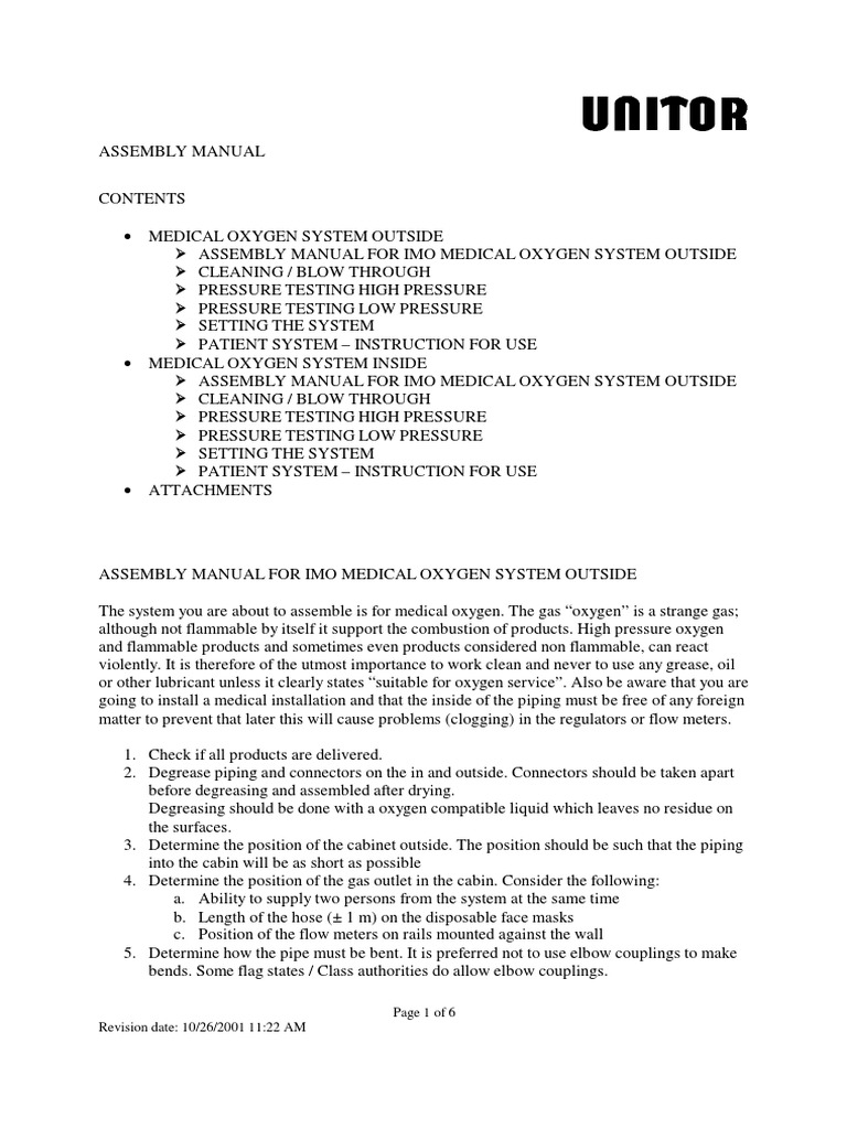 Unitor ASSEMBLY MANUAL | PDF | Valve | Leak