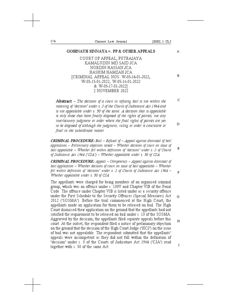 GOBINATH SINNAYA v. PP & OTHER APPEALS | PDF | Bail | Appeal