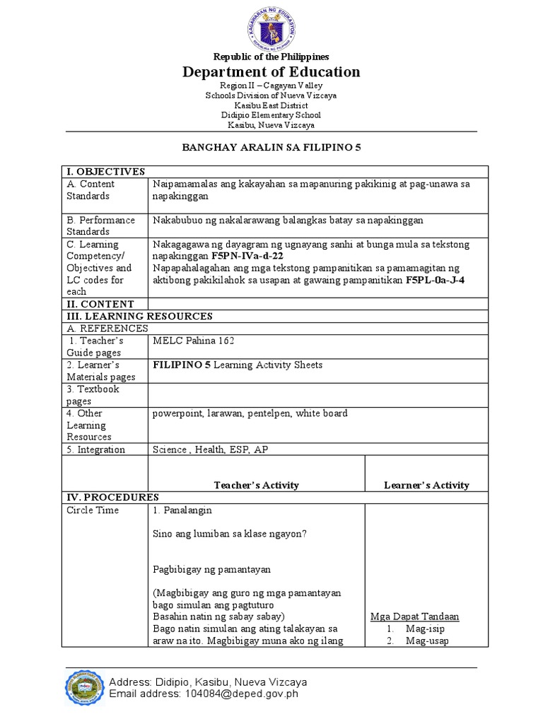 Lesson Plan Sa Filipino | PDF