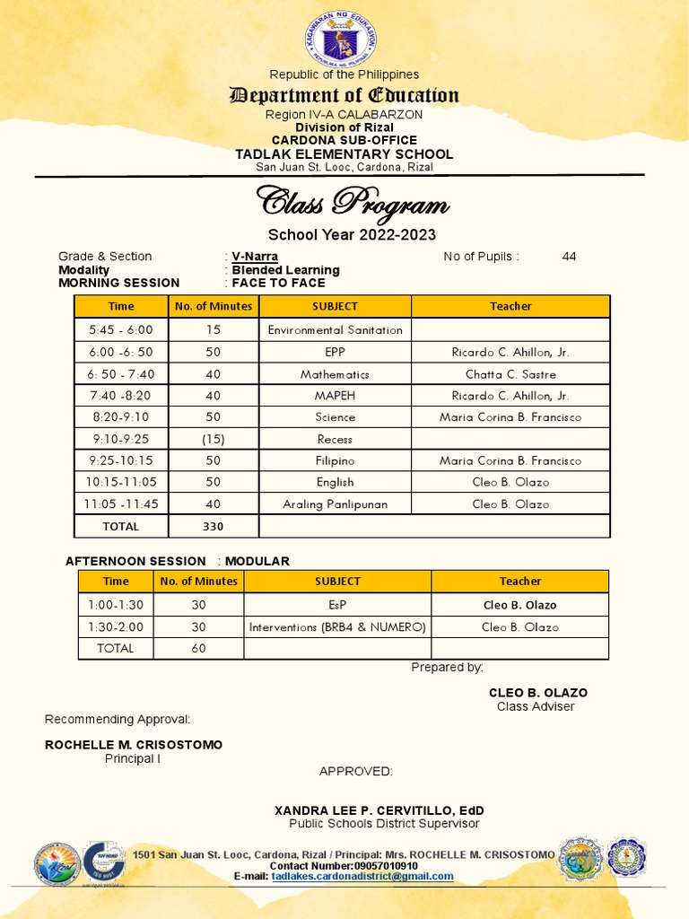 Class Program Grade 5 May June 2023 | PDF | Cognitive Science | Teaching