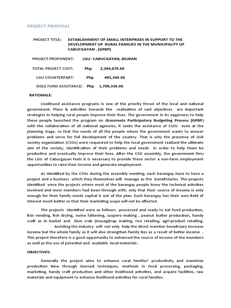 project proposal- establishment of small enterprises | PDF ...