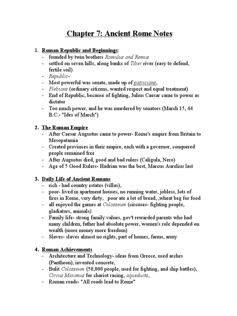 Chapter 7-Rome Notes | PDF | Ancient Rome | Roman Empire