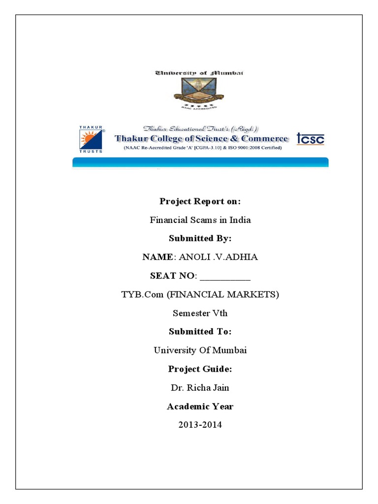 Project Report On Financial Scams in Ind | PDF | Securities (Finance ...