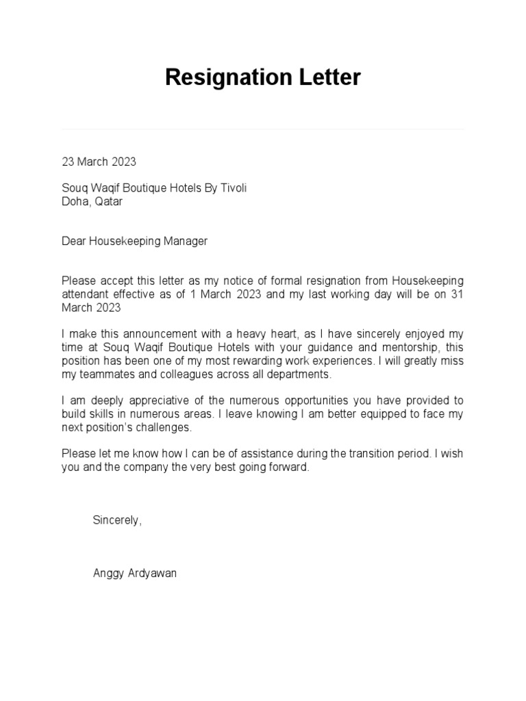 Resignation Letter 2023 | PDF