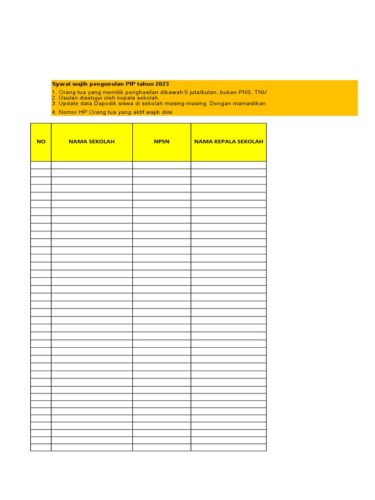 Hetifah - Form Rekap Usulan Sekolah Pip Aspirasi Tahun 2023 | PDF