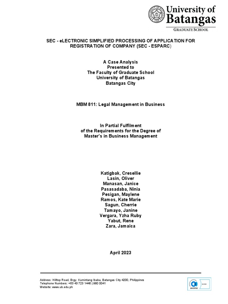 Case Analysis On Online SEC Corporation Registration | PDF | U.S ...