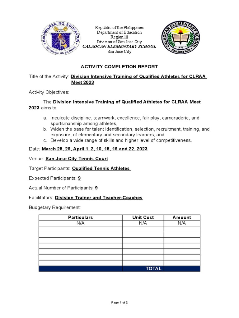 ACR Intensive Training of Qualified Athletes For CLRAA Meet 2023 | PDF ...